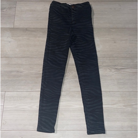 Zara | Bottoms | Zara Premium Denim Black Blue Zebra Animal Print ...
